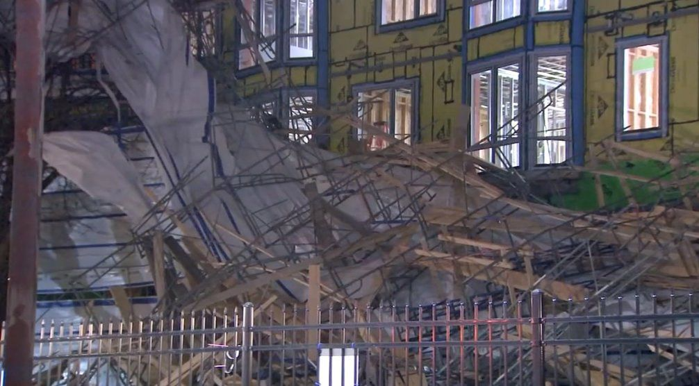 Whipping winds cause 7 stories of scaffolding to collapse in Mission ...