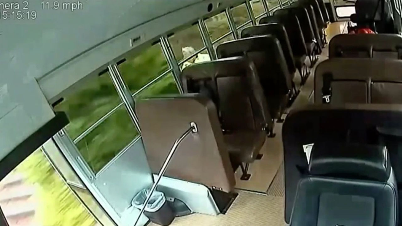 Caught on video: Runaway bus crashes with 2 students on board – WPXI