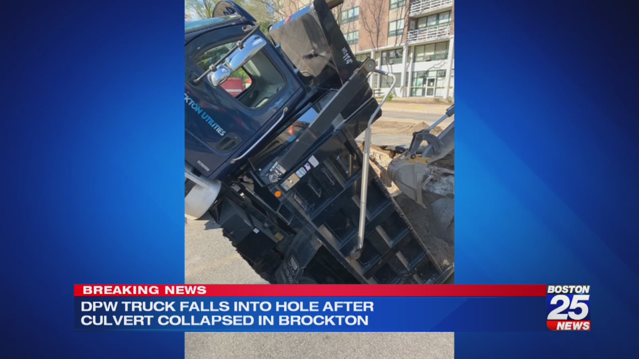 Brockton DPW truck drops 15 feet into collapsed culvert – Boston 25 News