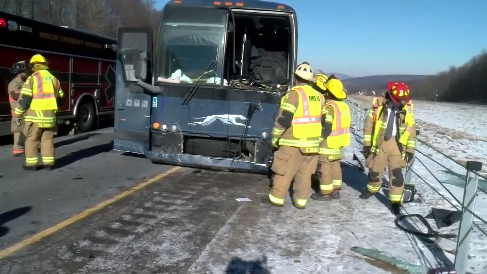 Runaway truck tires smash through bus windshield, pinning driver