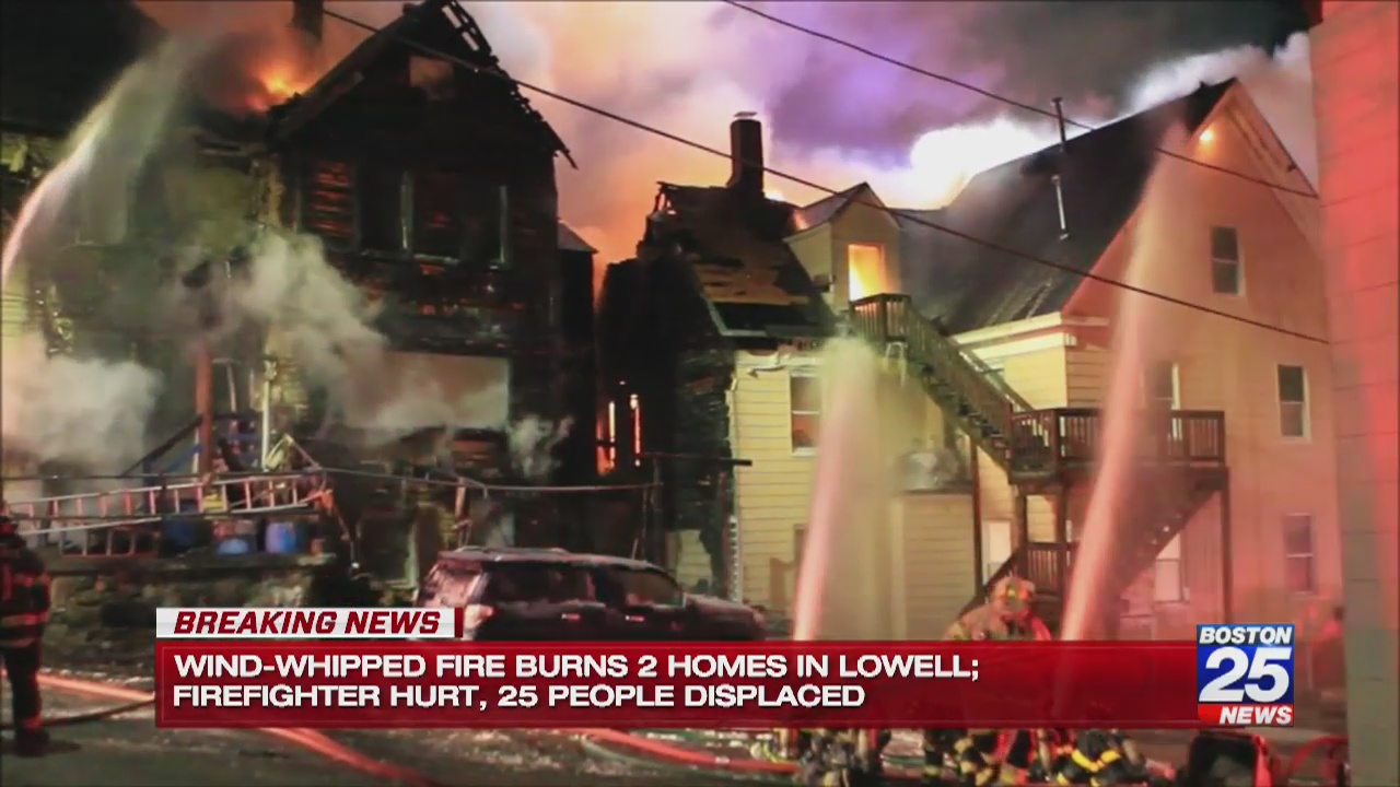 Wind-whipped fire spreads to 2 buildings in Lowell, displaces 24 people