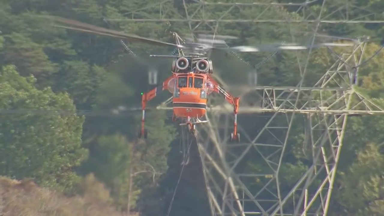 Massive helicopter used to rebuild transmission tower damaged by gas ...