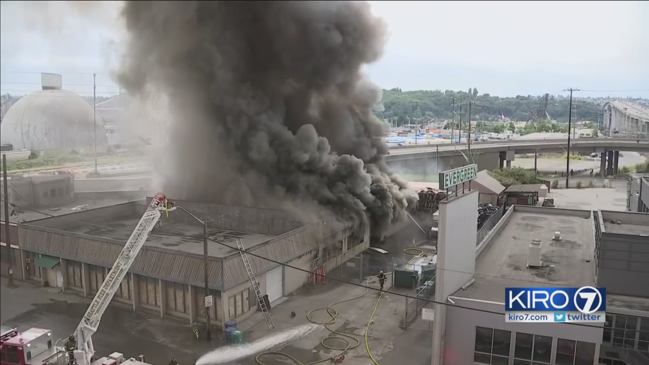 Crews battle 3-alarm fire in Seattle's SoDo area – KIRO 7 News Seattle