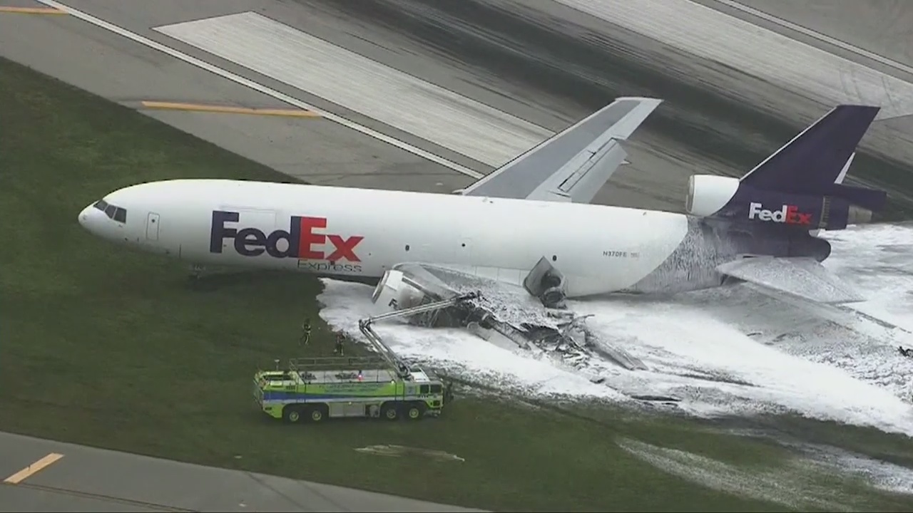FedEx plane catches fire at Fort Lauderdale airport