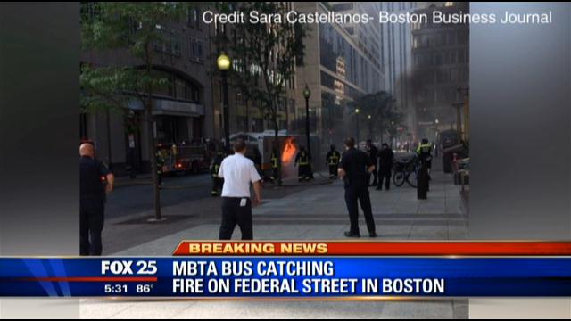 MBTA bus catches fire in Boston